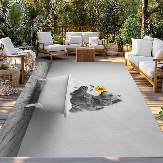 Bear Bathtub Indoor Outdoor Rugs 6x9 Ft, Vintage Black White Bear ...