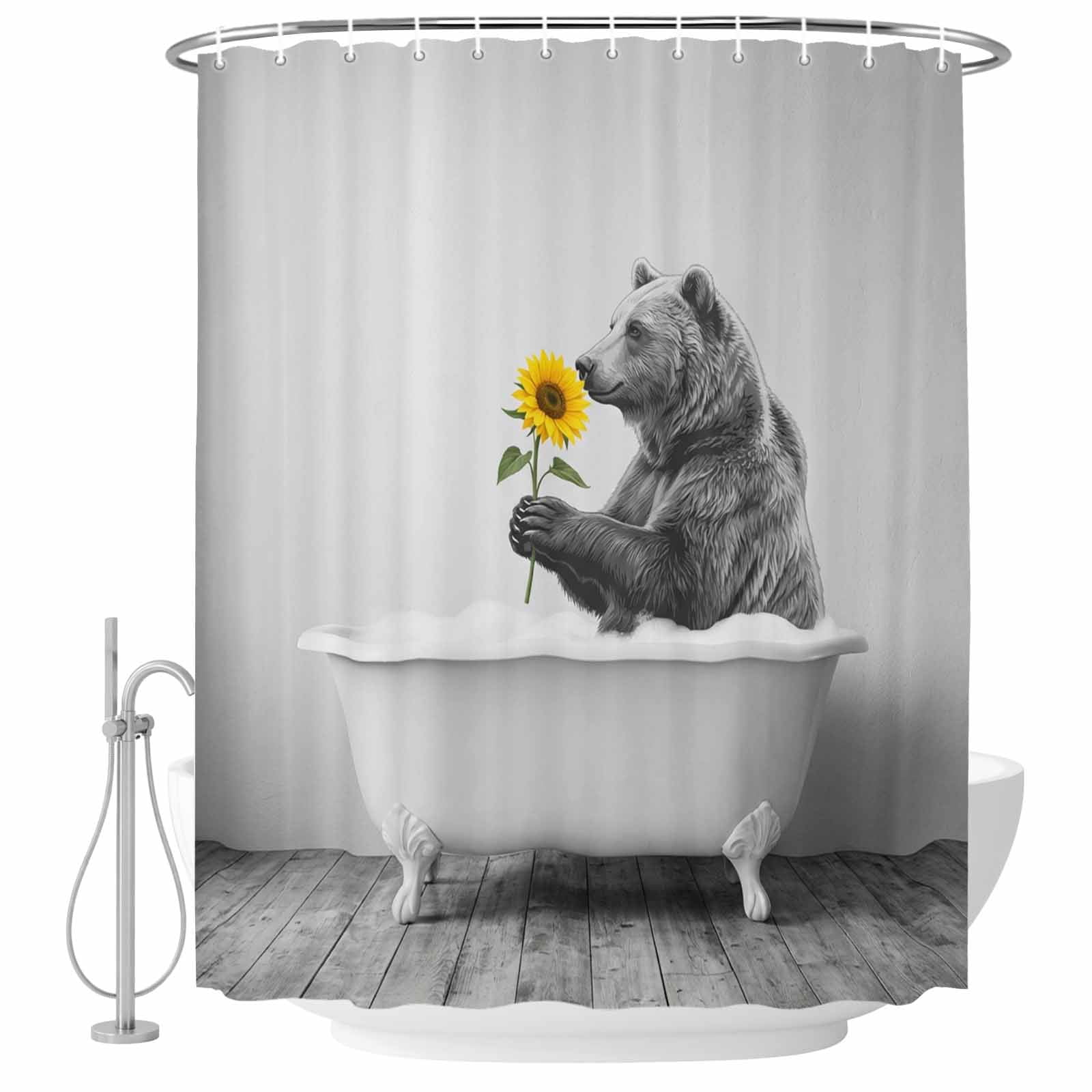 Bear Bathtub Shower Curtain for Bathroom, Vintage Black White Bear ...