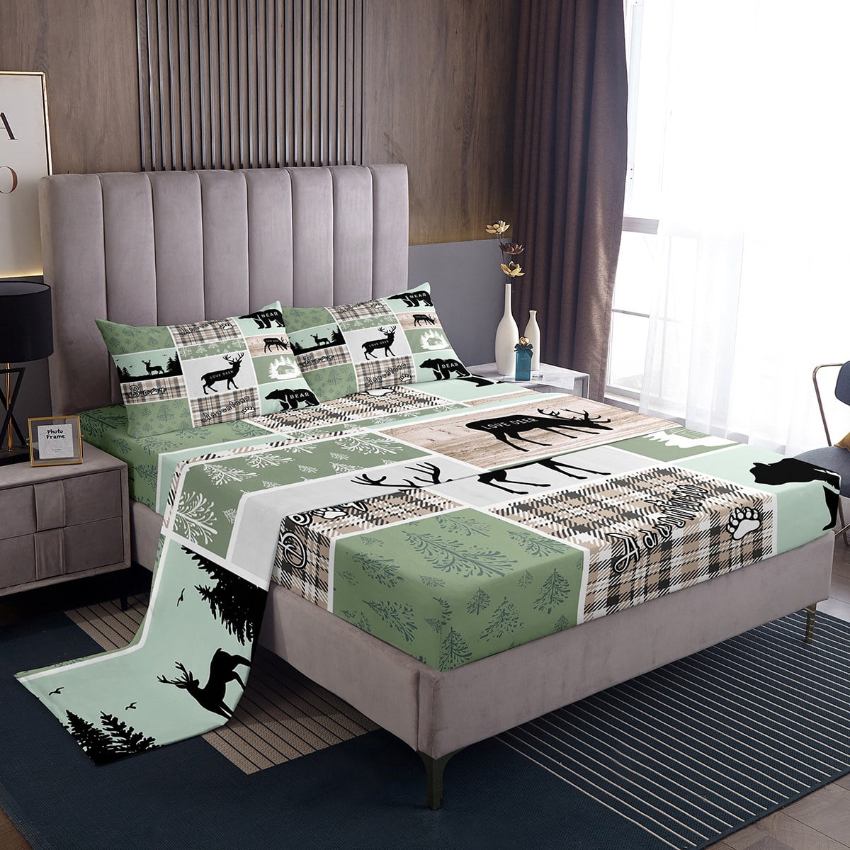 Bear Bed Sheets Set, Rustic Farmhouse Sheets King Size For Kids Boys ...