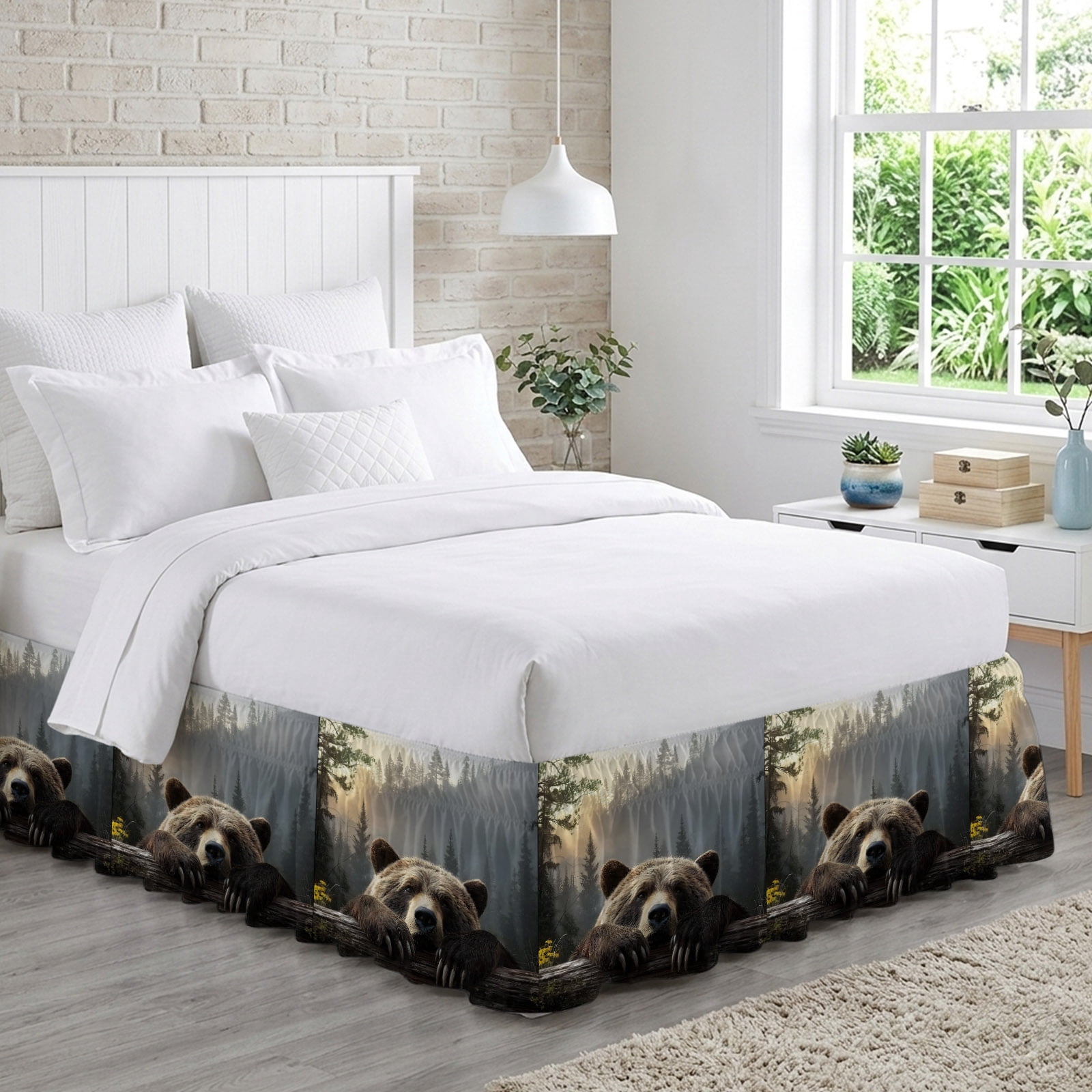 Bear Bed Skirt California King Size 16 Inch Drop, Animal Wood Fence ...