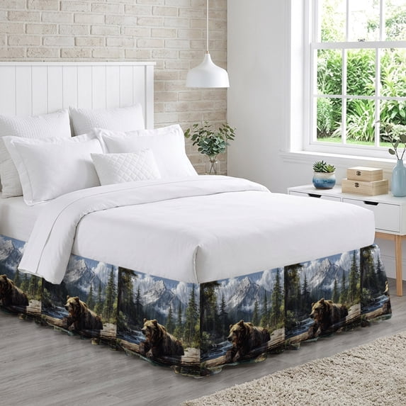 Bear Bed Skirt Queen Size 18 Inch Drop, Animal Snow Mountain Nature ...