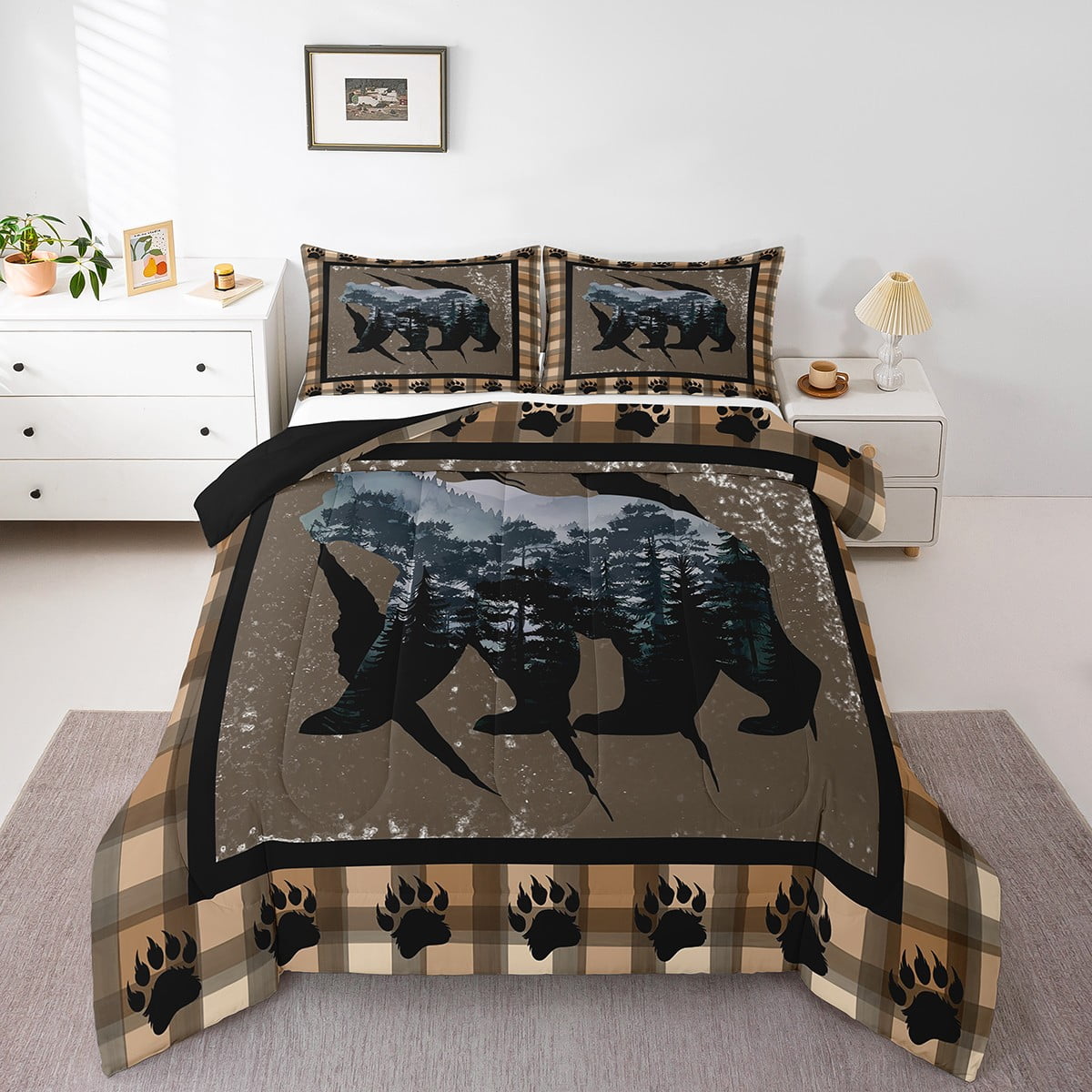 Bear Bedding Sets Full Size Rustic Bear Paw Print Comforter Set Western ...