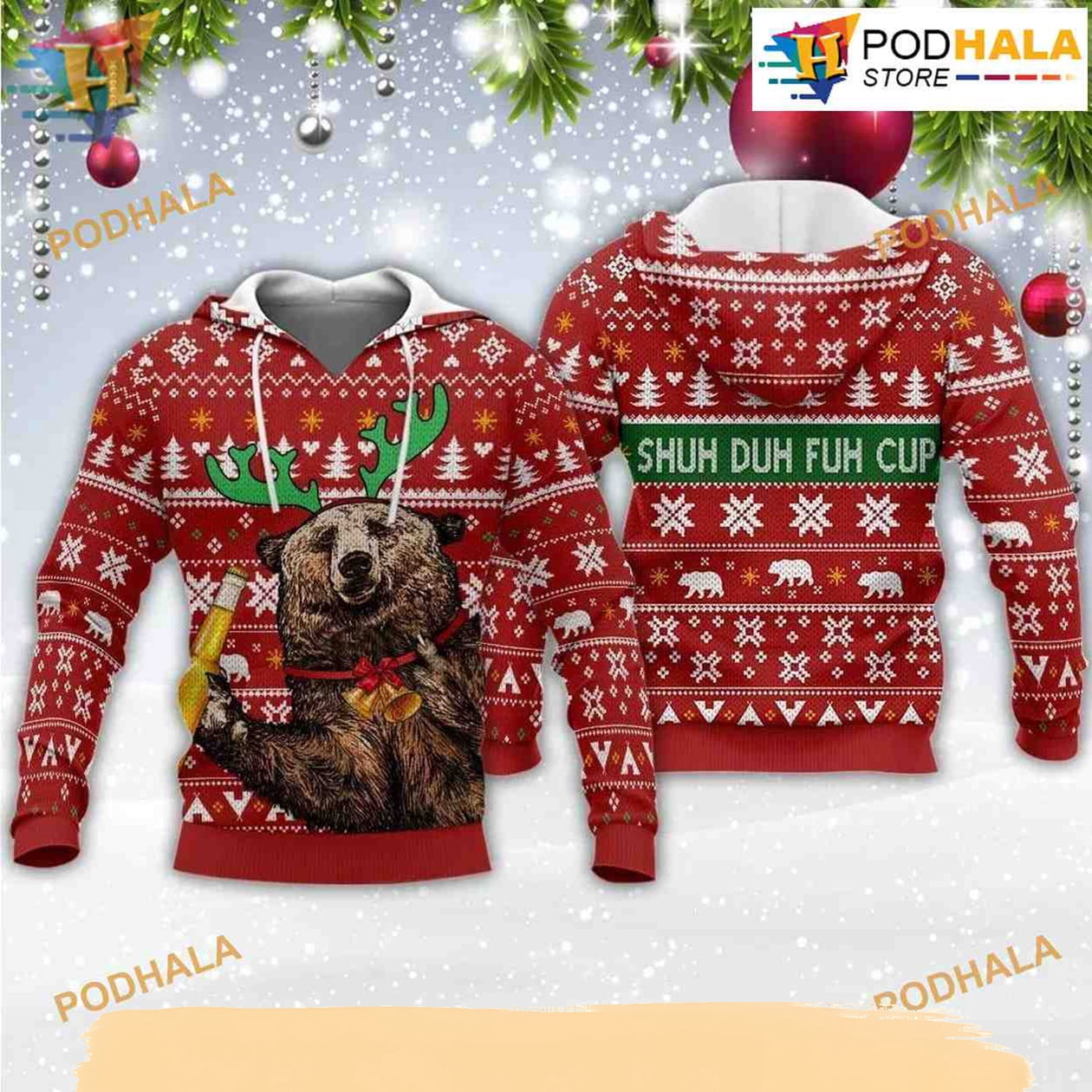 Bear Beer Shud Duh Fuh Cup 3D Hoodie Christmas, Funny Xmas Gifts ...