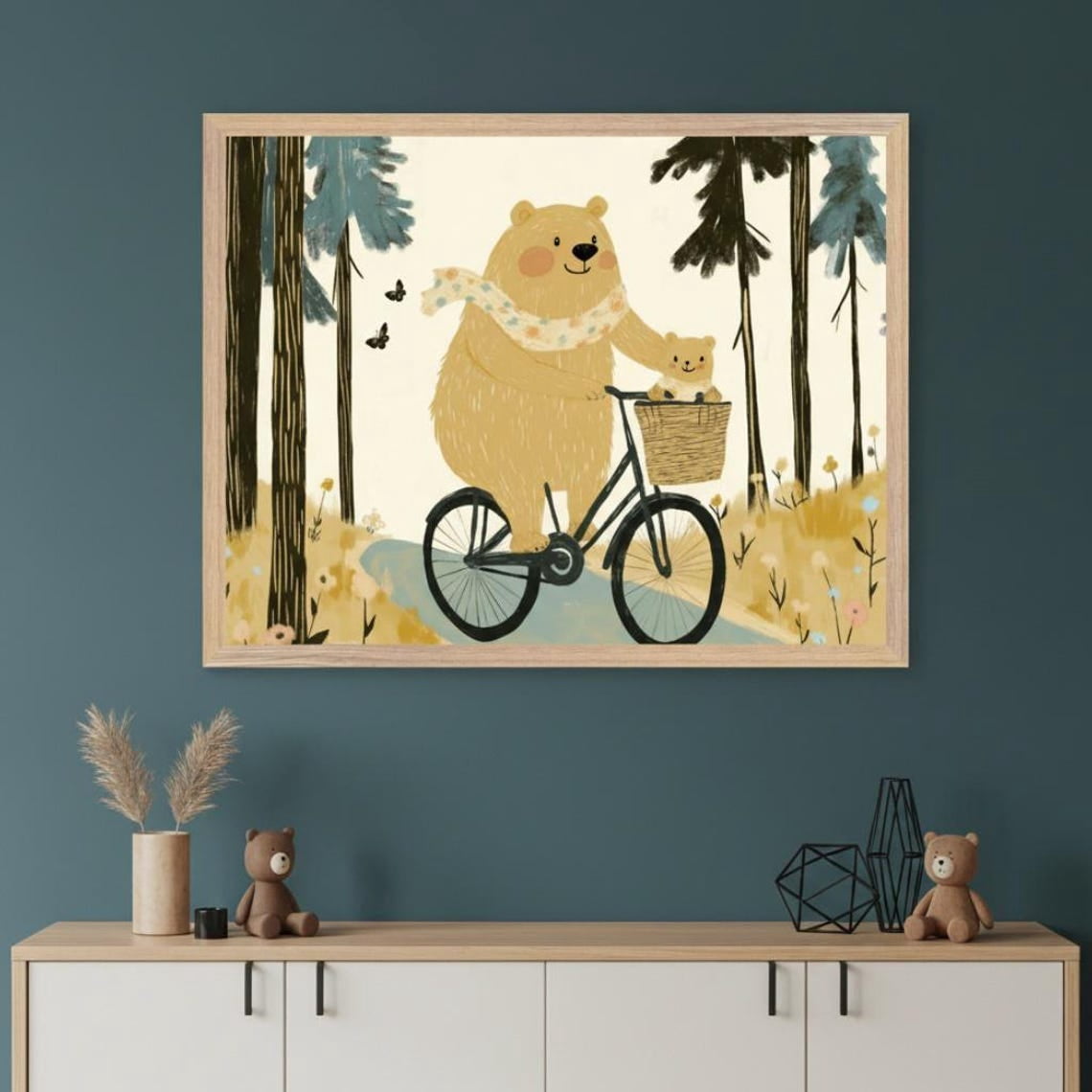 Bear Bicycle Art Whimsical Nursery Decor Wall Woodland Animal ...