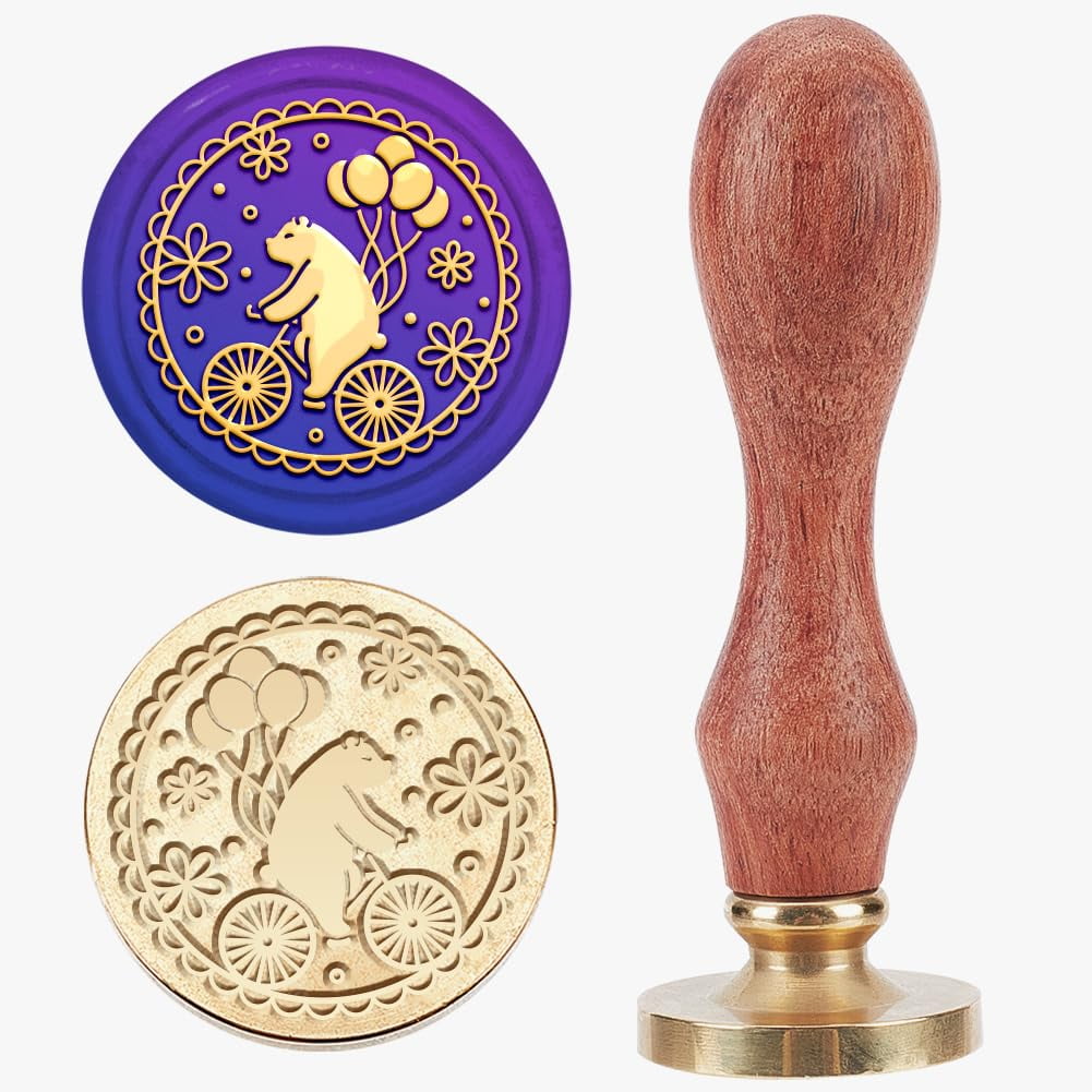 Bear Bike Wax Seal Stamp 25mm Flower Balloon Vintage Sealing Wax Stamps Removable Brass Head ...