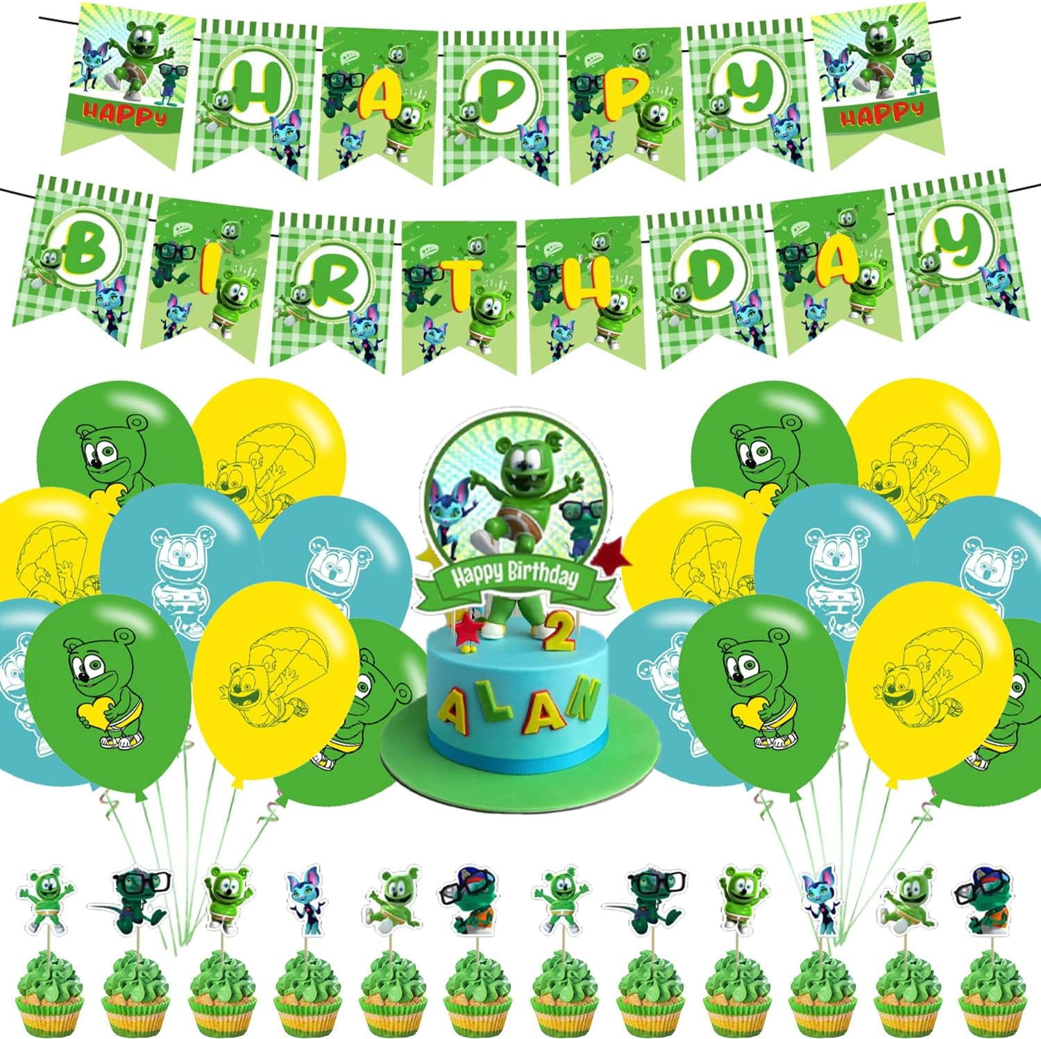 Bear Birthday Party Decorations, Cartoon Gummy Bear Theme Party Supplies set with Happy Birthday ...
