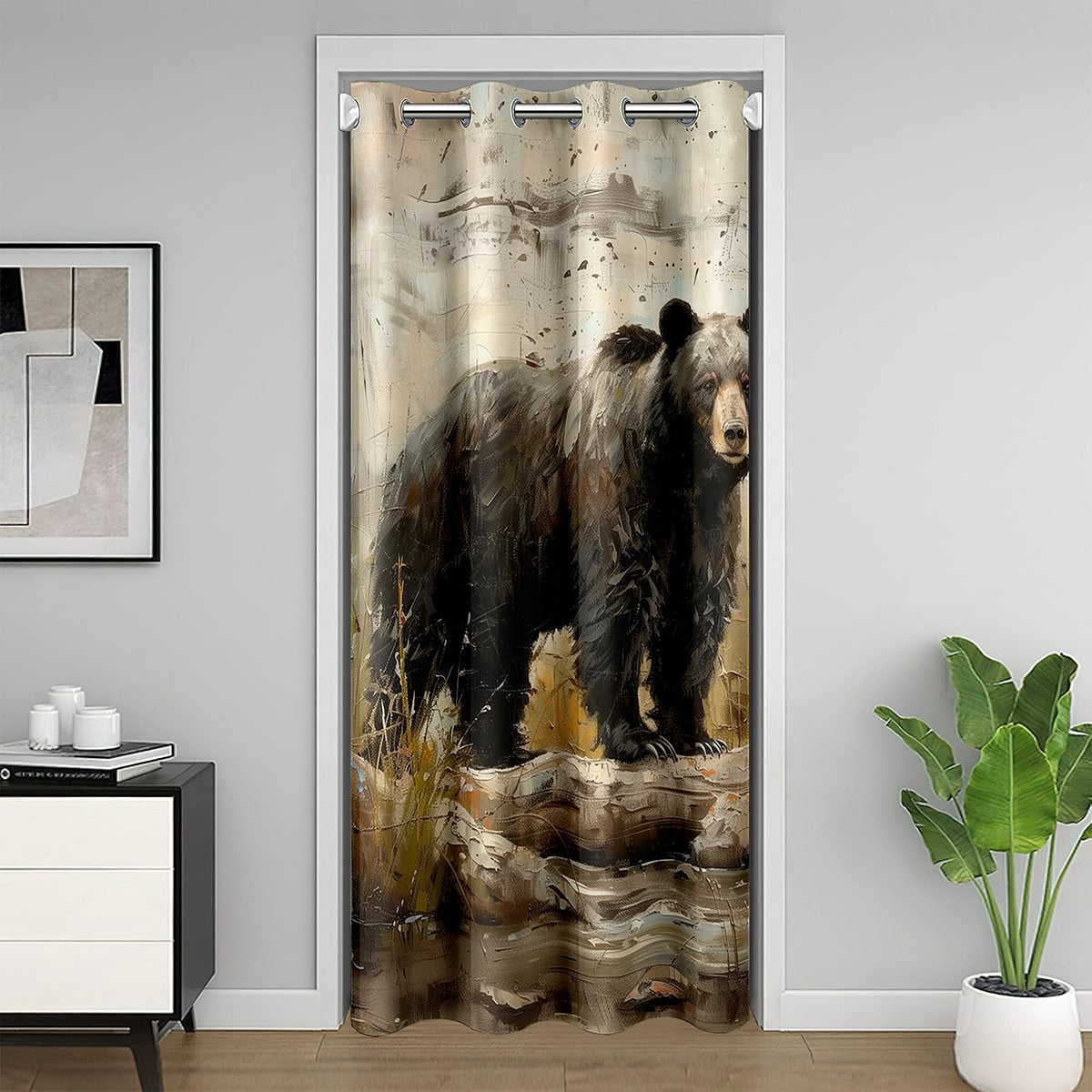 Bear Blackout Curtain 80"x34",Jungle Wild Animal Oil Paint Style Door ...