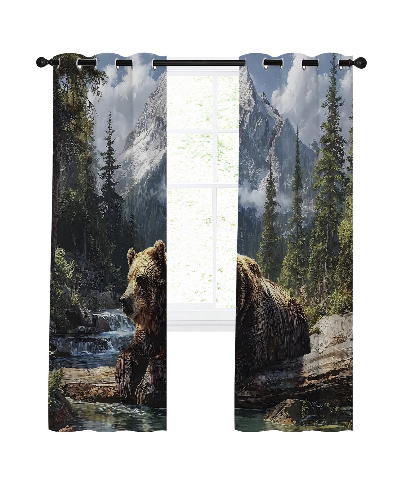 Bear Blackout Curtains for Bedroom Living Room, Animal Snow Mountain ...