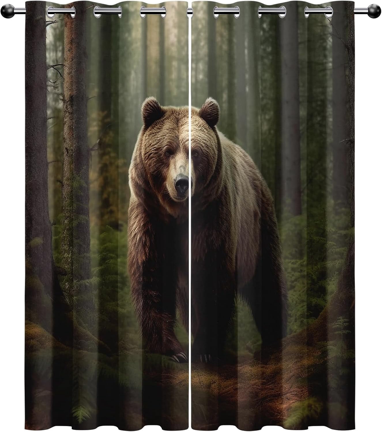 Bear Blackout Curtains, Forest Cabin Wildlife Window Drapes for Bedroom ...