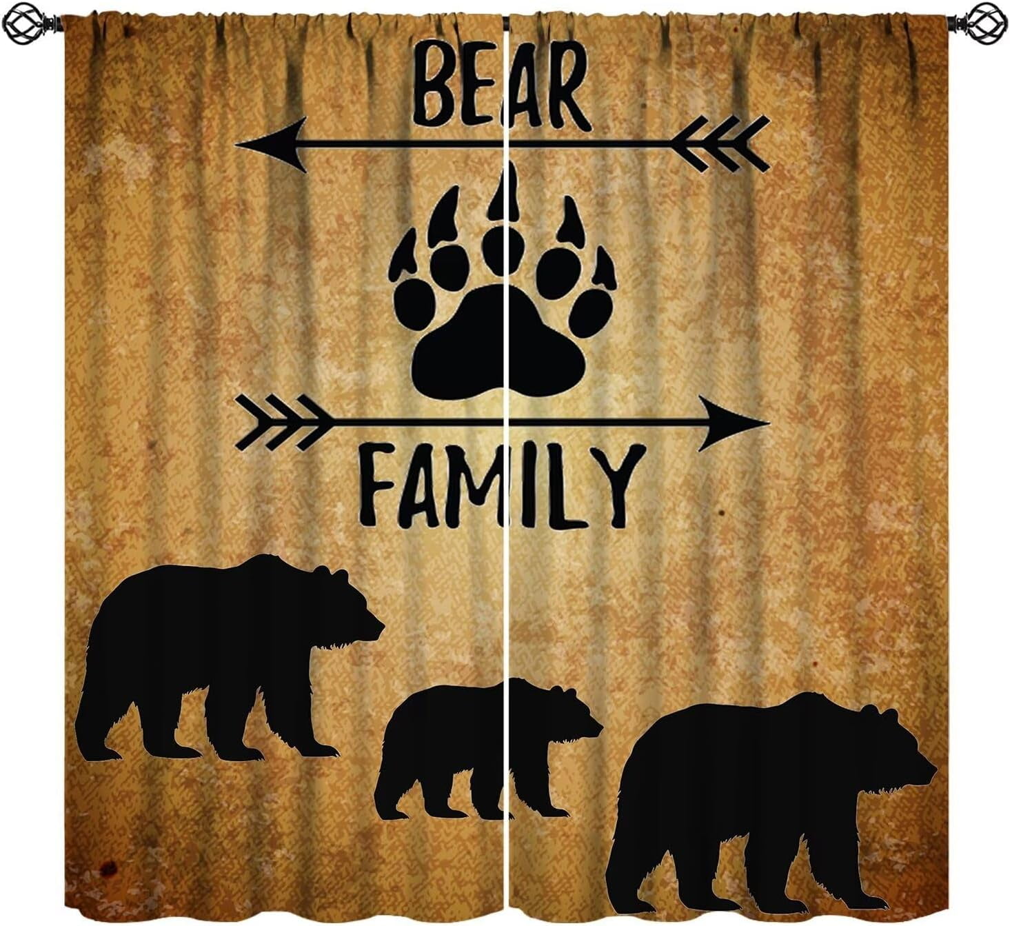 Bear Blackout Curtains Vintage Rustic Wildlife Black Brown Country ...