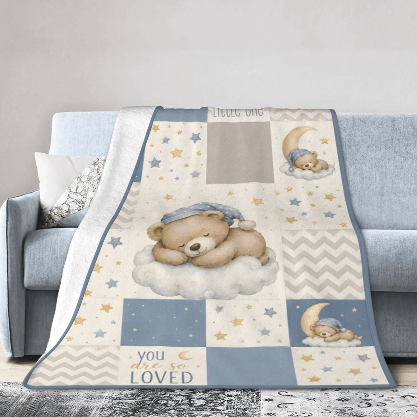 Bear Blanket Gift Throw Blanket Cozy Soft Moon Stars Nursery Gift for ...