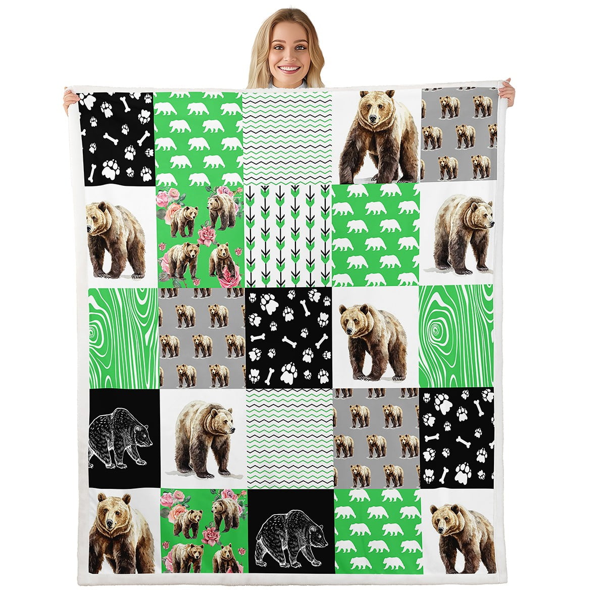 Bear Blanket Woodland Animals Fleece Blanket,Jungle Wildlife Paw Print ...