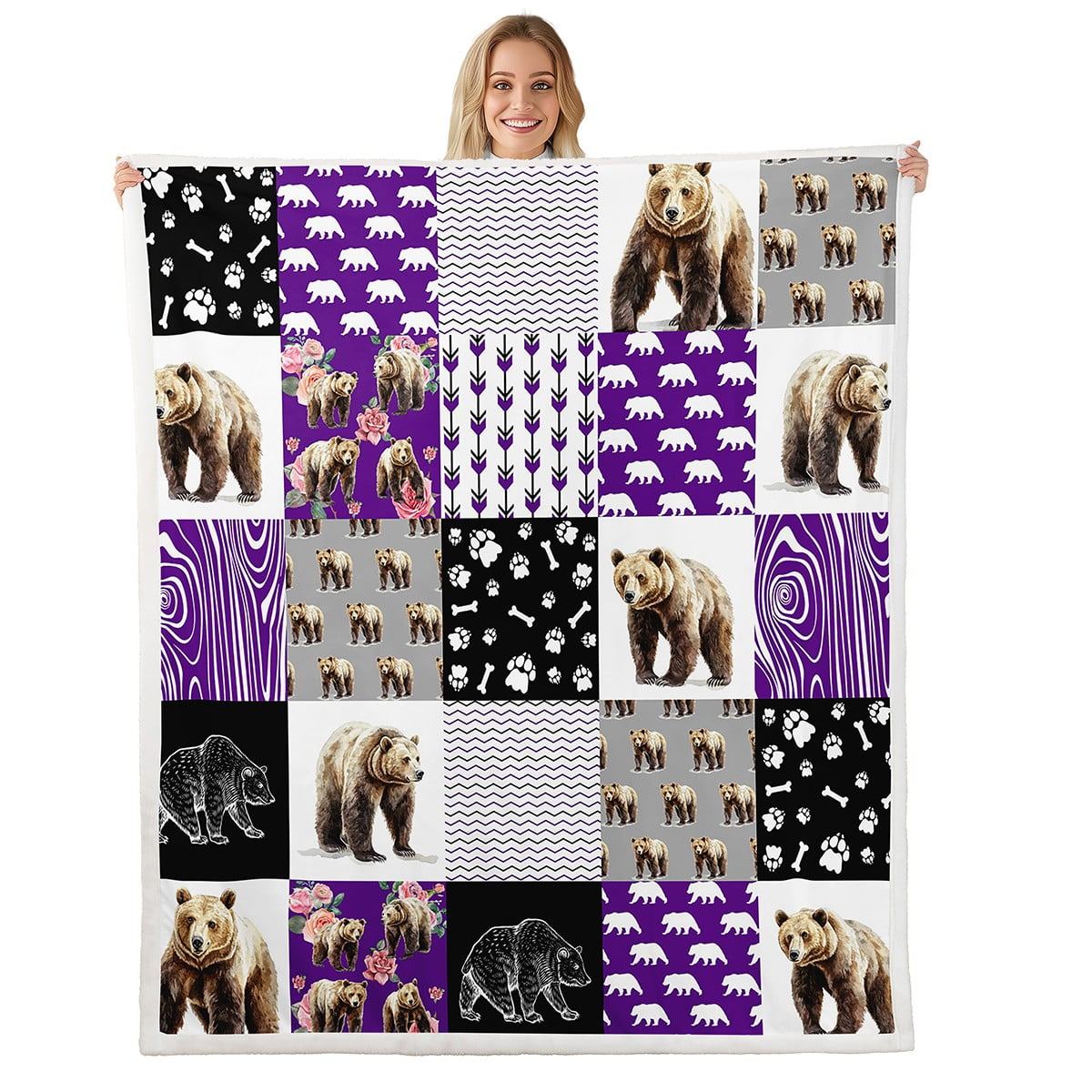 Bear Blanket Woodland Animals Throw Blanket 60"x80",Jungle Wildlife Paw ...