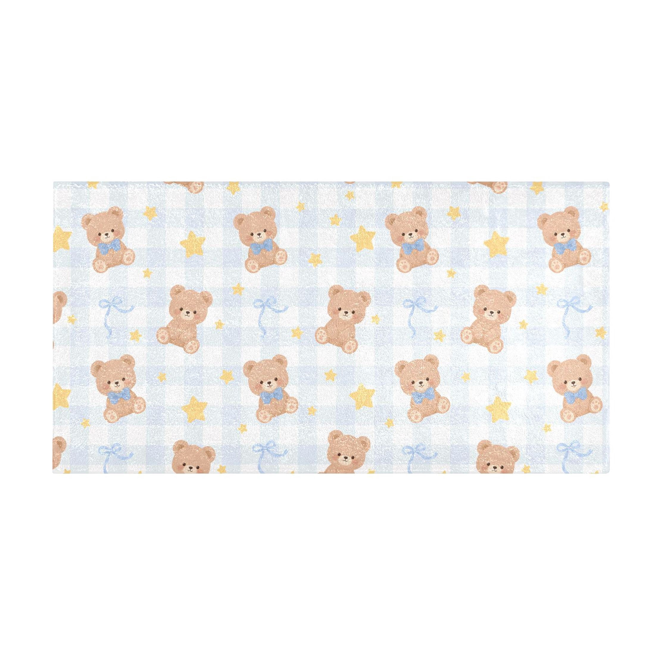 Bear Blue Bow Pattern Bath Mat 39x20 Inch Soft Absorbent Non-Slip Plush ...