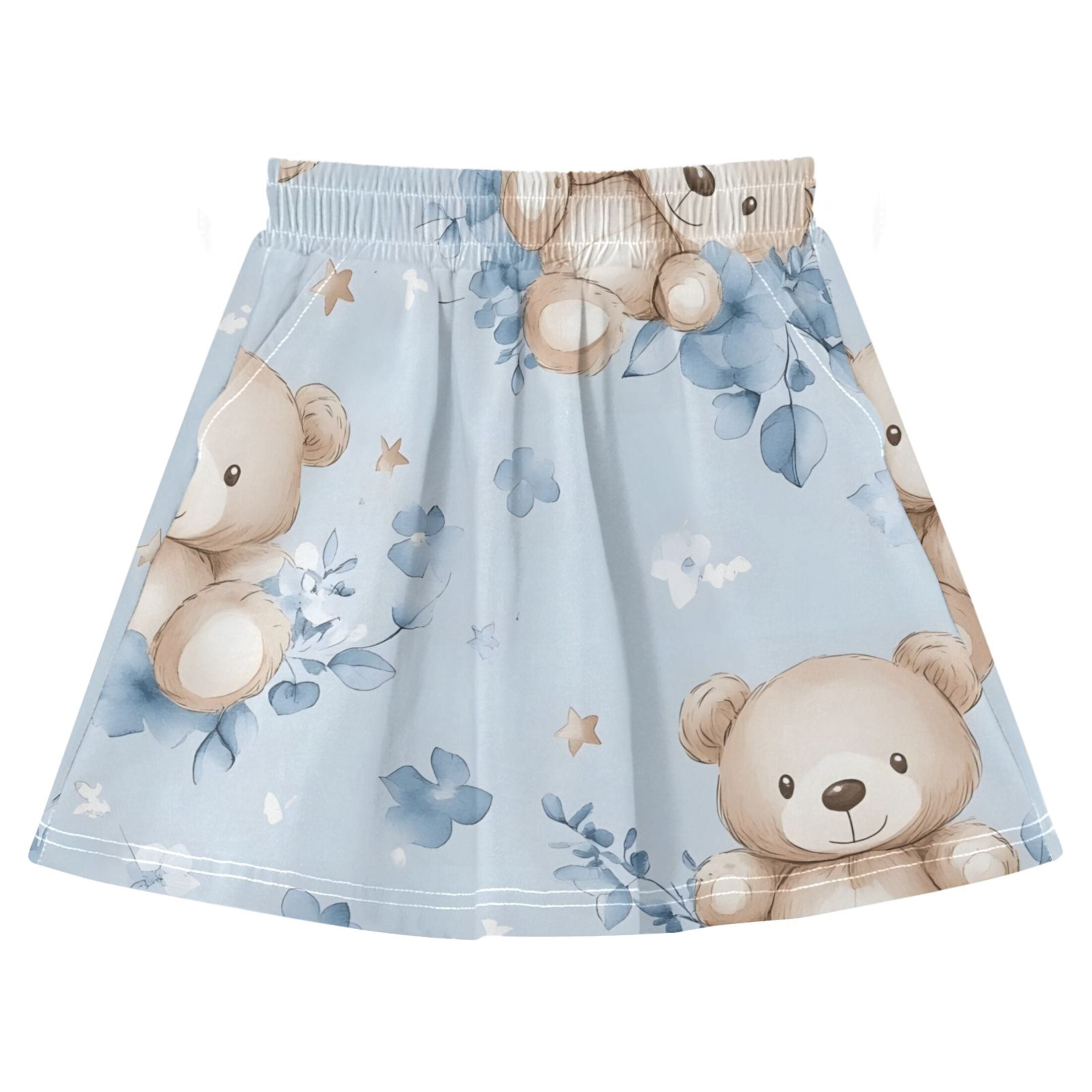 Bear Blue Leaf Pattern Cotton Skirt Built-in Liner Elastic A-Line ...