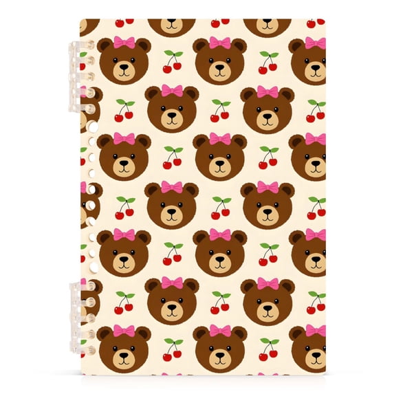 Bear Bow Cherry Pattern A5 Notebook Refillable 60 Sheets Detachable ...