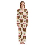 Bear Bow Cherry Pattern Women Pajama Set Soft Notch Collar Button Down ...