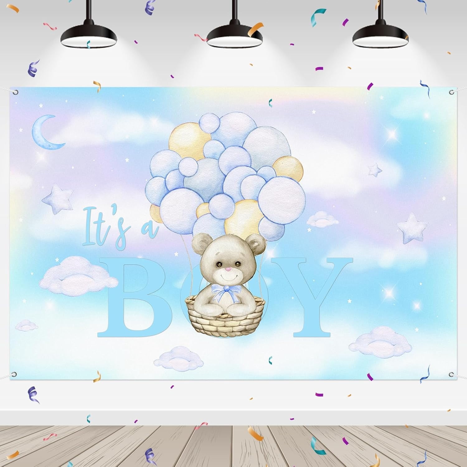 Bear It's a Boy Backdrop Boy 1st Birthday Photography Background Banner ...