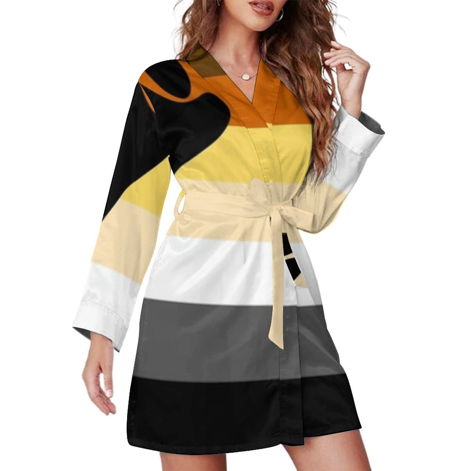 Bear Brotherhood Pride Flag Night Robe Long Sleeve V Neck Robe With ...