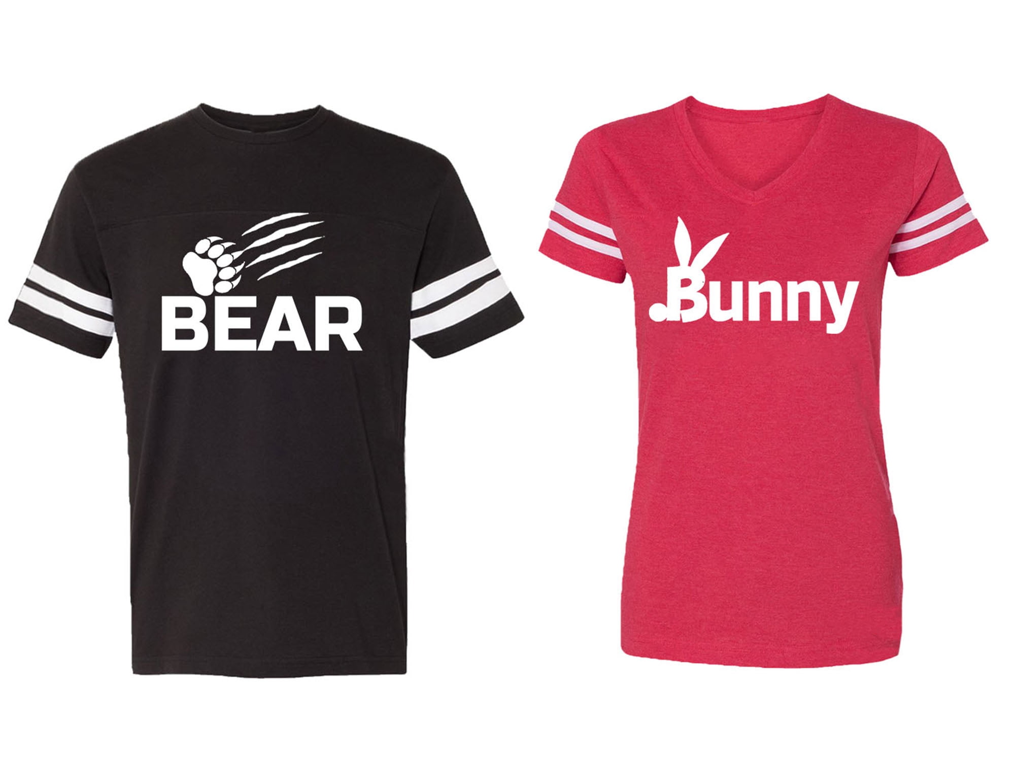 Bear Bunny Matching Couple Cotton Jerseys (Men Black / Women Red) (Men ...