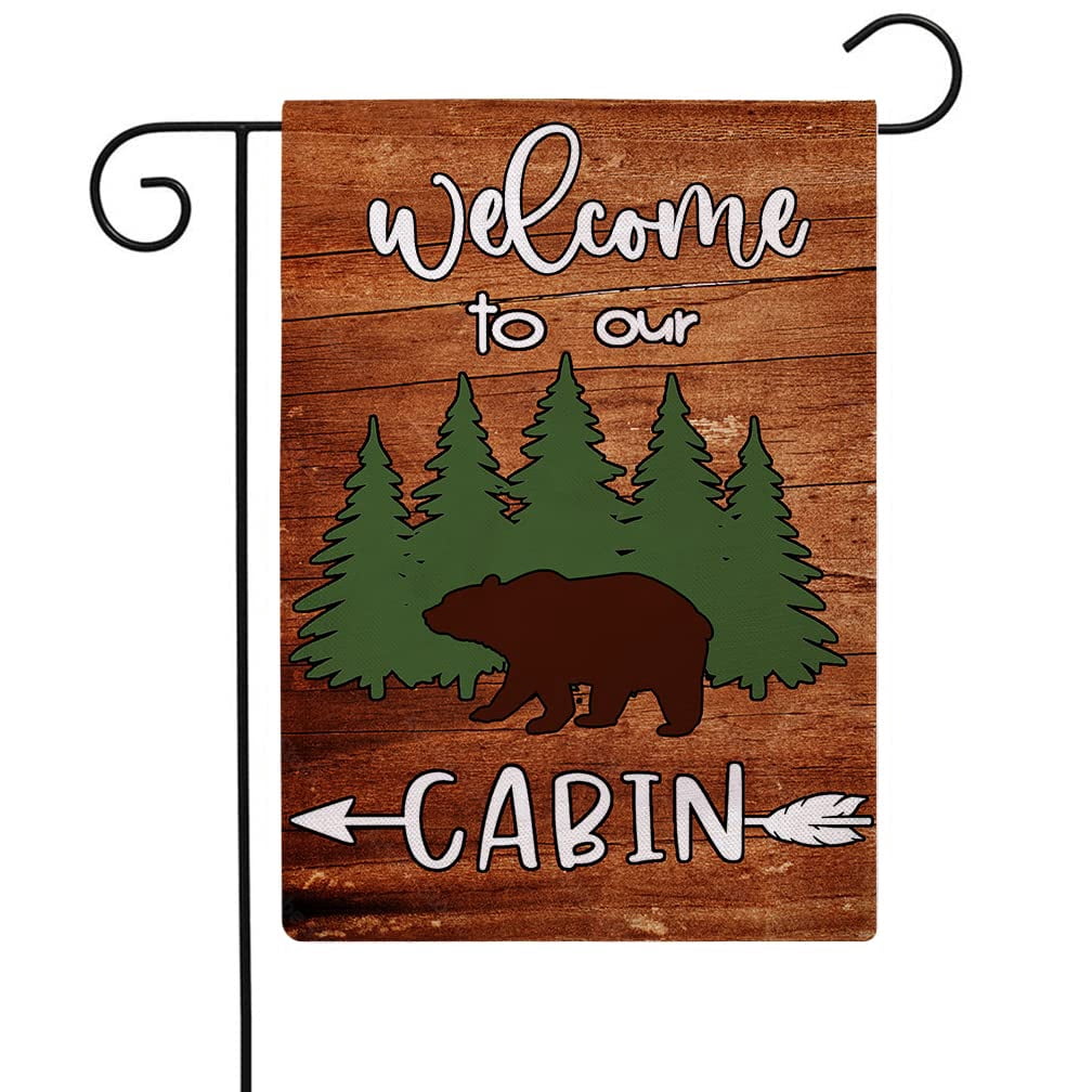 Bear Cabin Garden Flag Welcome to Our Sign Double Sided Farmhouse ...