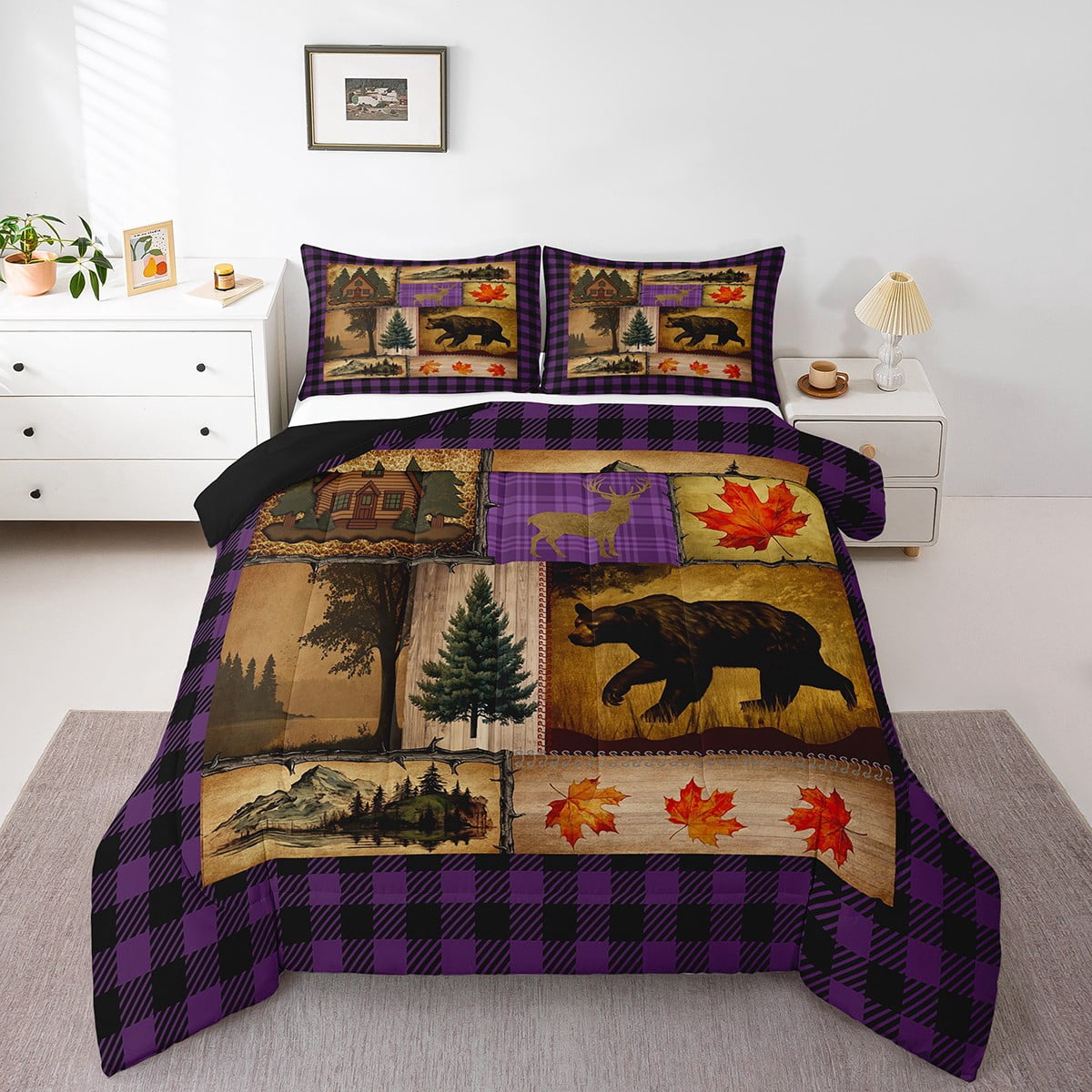 Bear Cabin Lodge Comforter Set,Christmas Farmhouse Bedding Set,Western ...