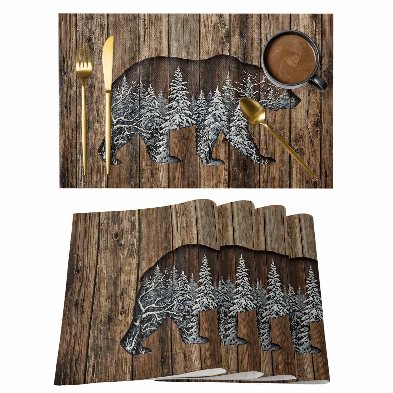 Bear Cabin Placemats Set of 6 Brown Forest Animals Vintage Wooden Place ...