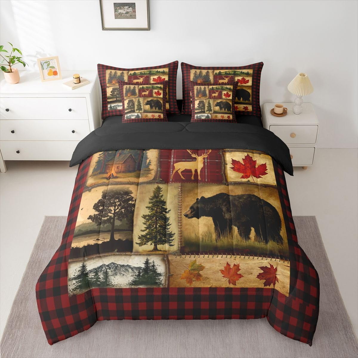Bear Cabin Plaid 7 Piece Comforter Set Queen - Walmart.com