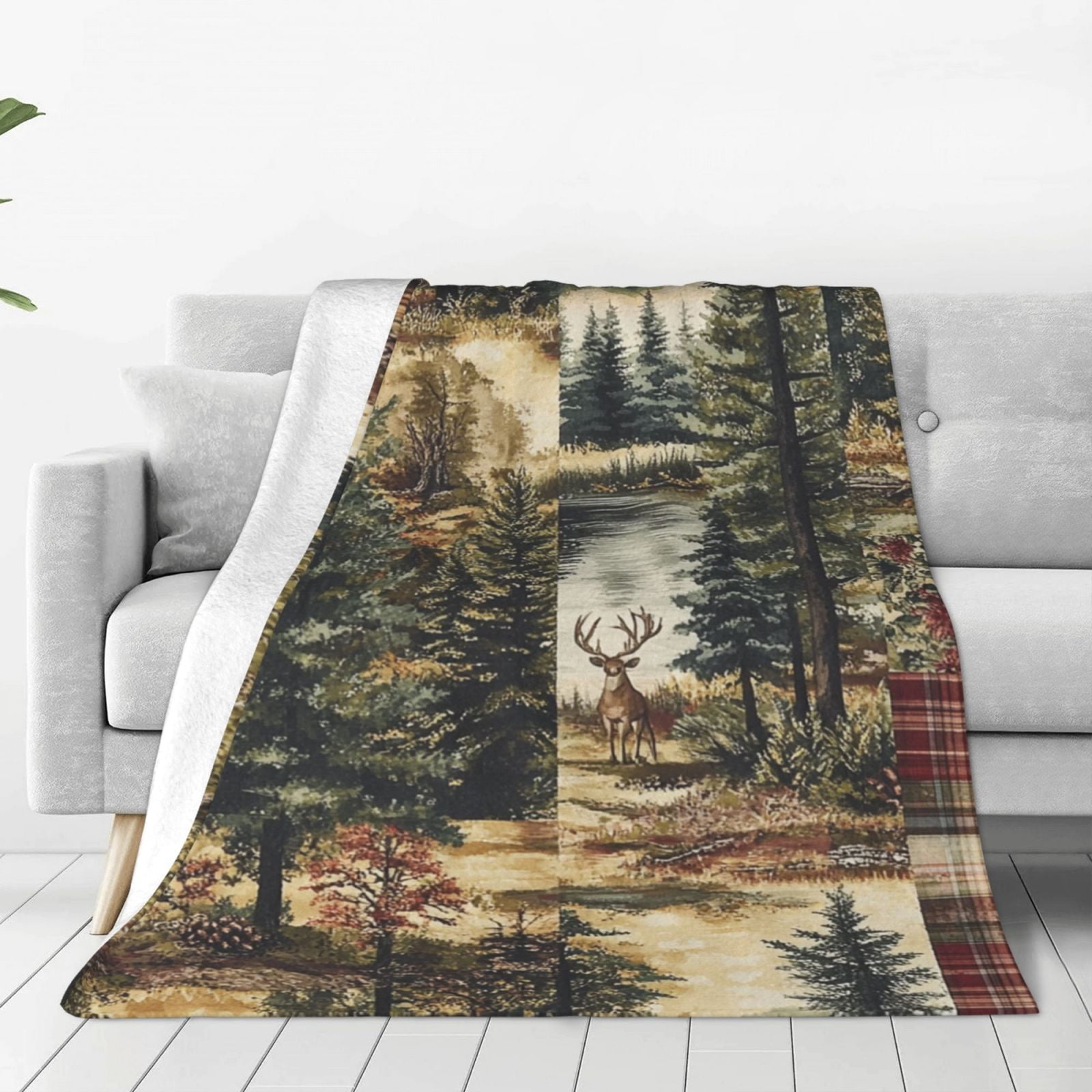 Bear Cabin Plaid Throw Blanket Queen , Rustic Blanket , Retro Hunting ...