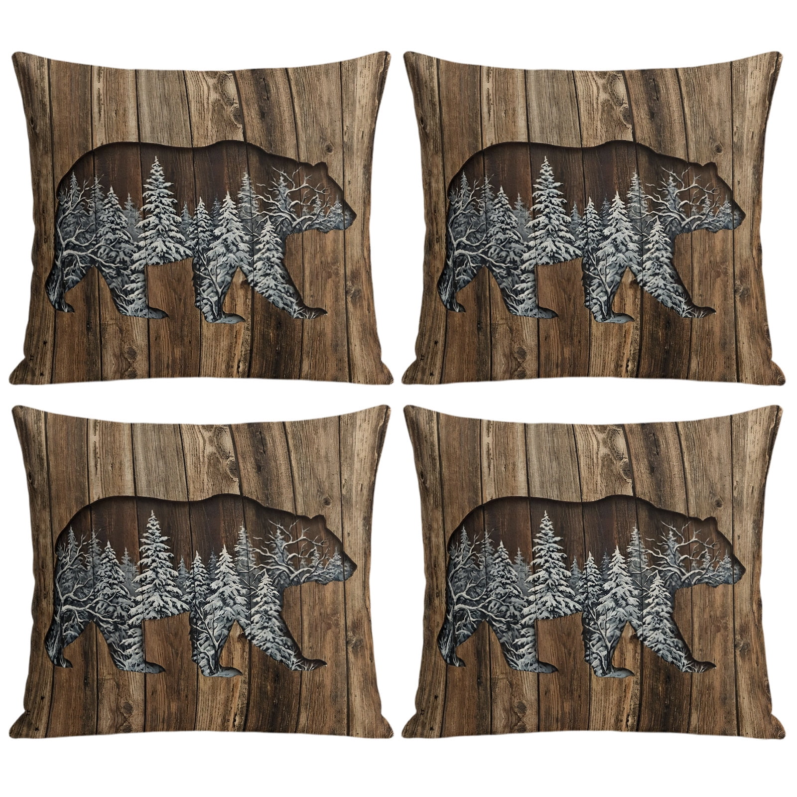Bear Cabin Throw Pillow Covers 18 x 18 Inch Pillow Covers Set of 4 ...