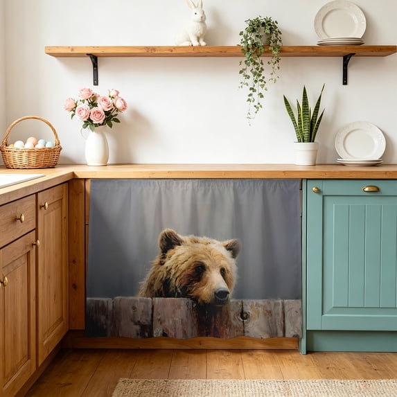 Bear Cabinet Curtains 10" W x 11" L Fog Misty Woods Animal Waterproof ...