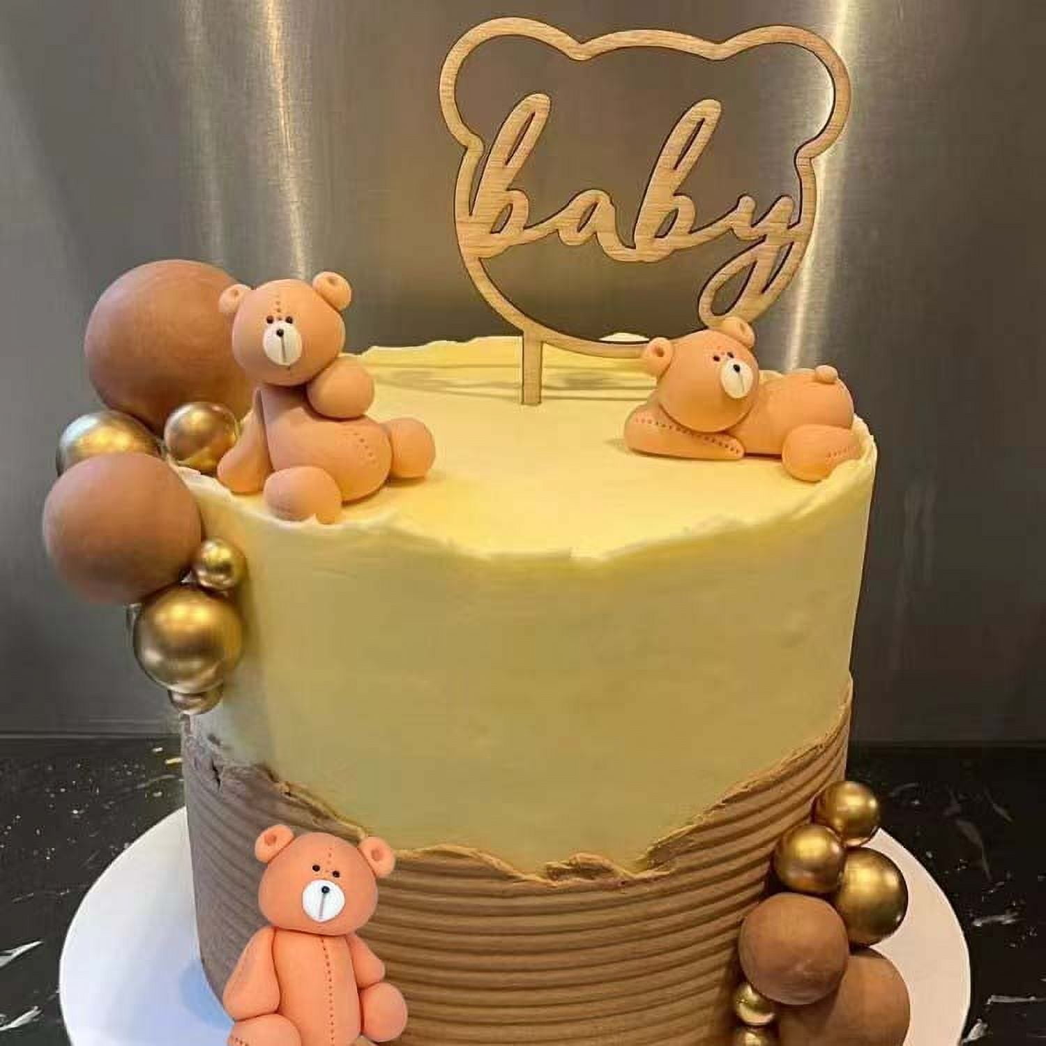 Bear Cake Toppers, 3pcs Mini Bear Cake Topper With 1pc wood bear cake ...