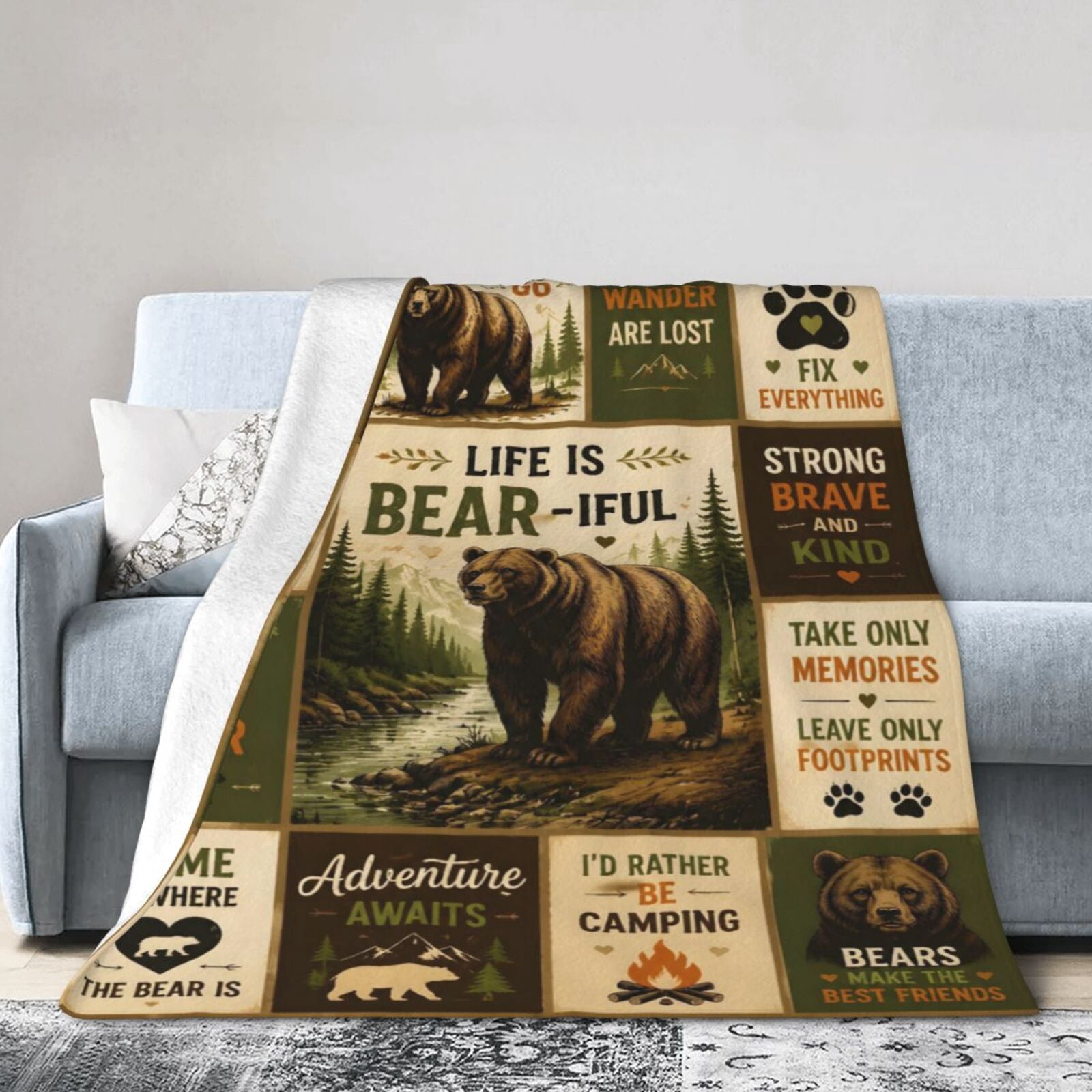 Bear Camping Blanket Gift Throw Blanket Forest Wildlife Gift for Men ...