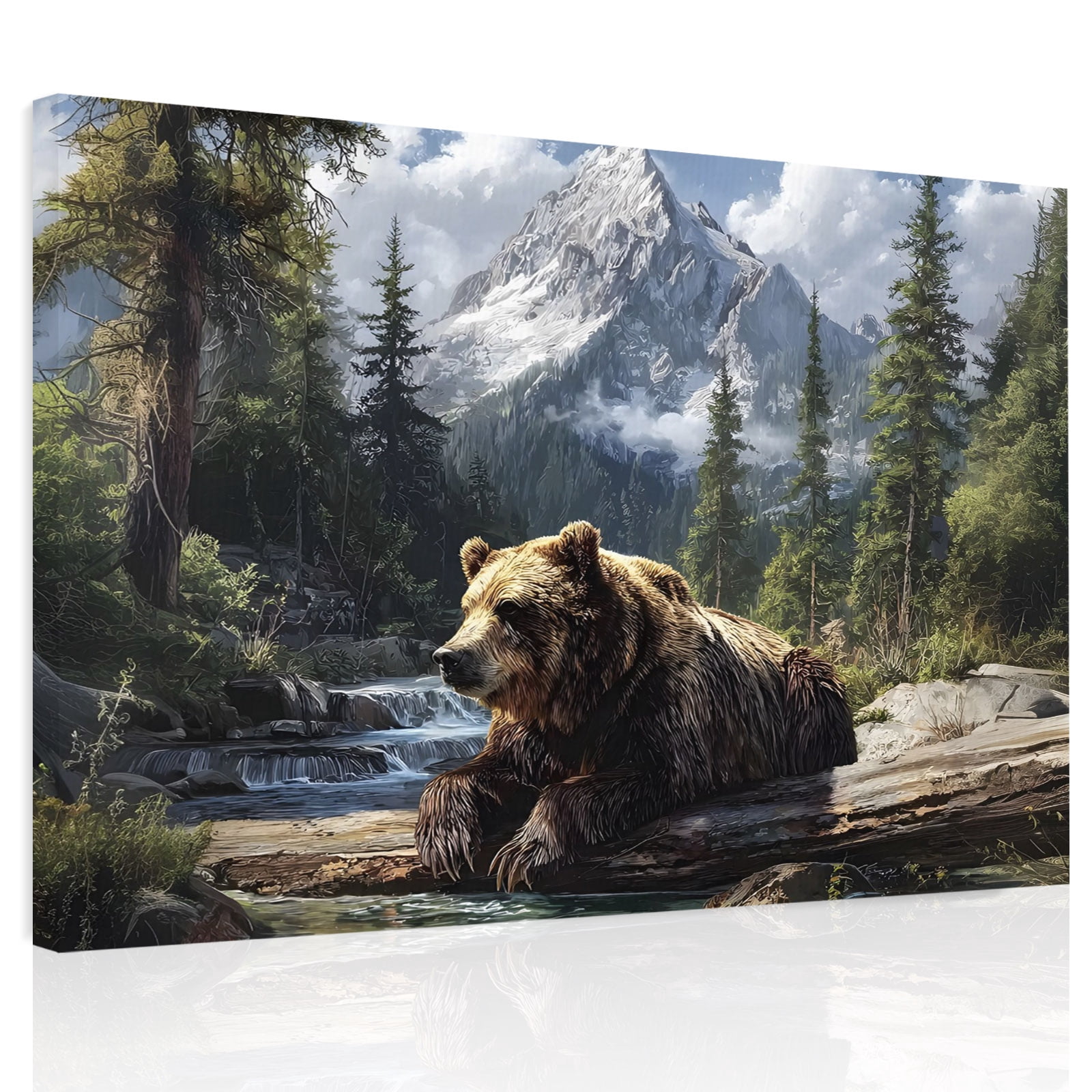 Bear Canvas Print Wall Art, Animal Snow Mountain Nature Pine Forest ...