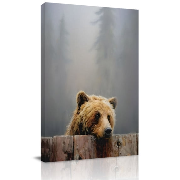 Bear Canvas Wall Art for Living Room, Fog Misty Woods Animal Wall Decor ...