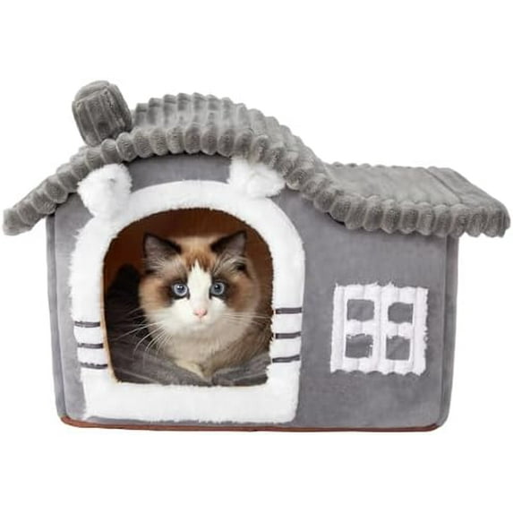 Bear Cat Houses for Indoor Cats, Chimney Cute Cat Bed Cave, Enough ...