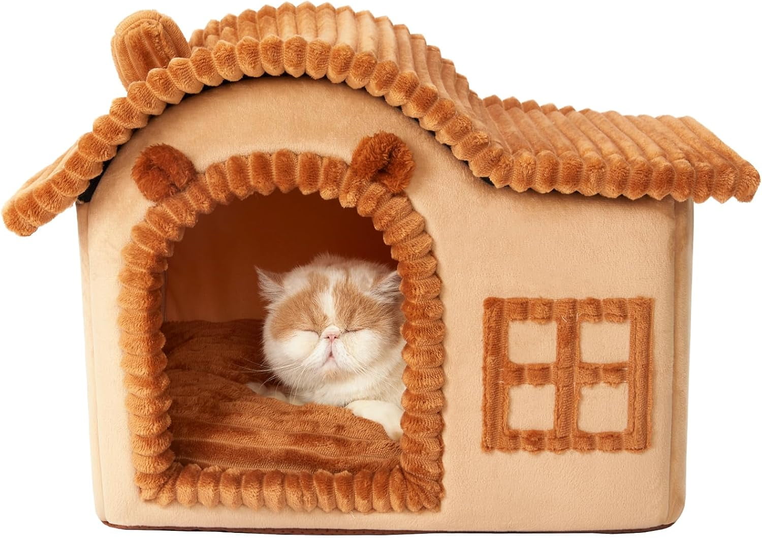 Bear Cat Houses for Indoor Cats, Chimney Cute Cat Bed Cave, Enough ...