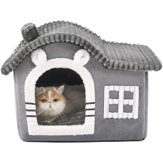 Bear Cat Houses for Indoor Cats, Chimney Cute Cat Bed Cave, Enough ...