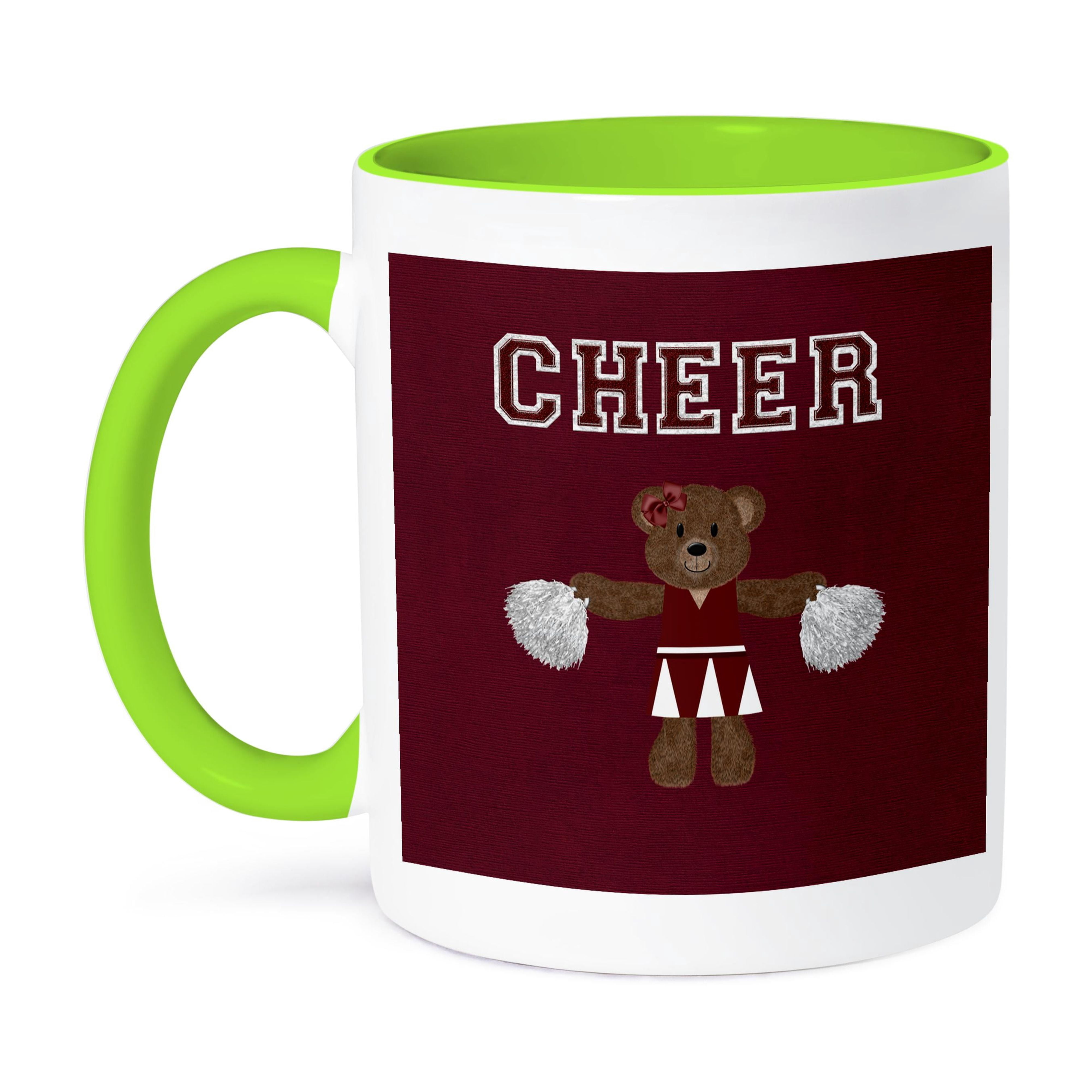Bear Cheerleader With Pom Poms, Cheer, Maroon, 15oz Two-Tone Green Mug ...