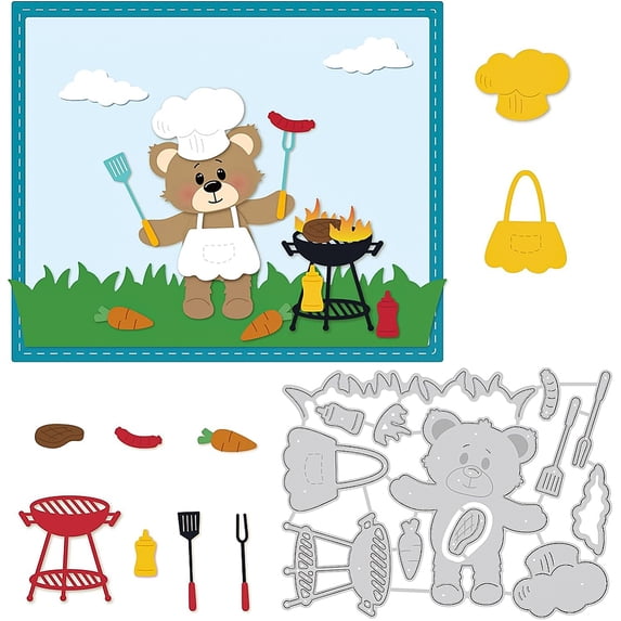 Bear Chef Pattern Metal Cutting Dies 3.8x5" Stove Chef Hat Apron Fork ...