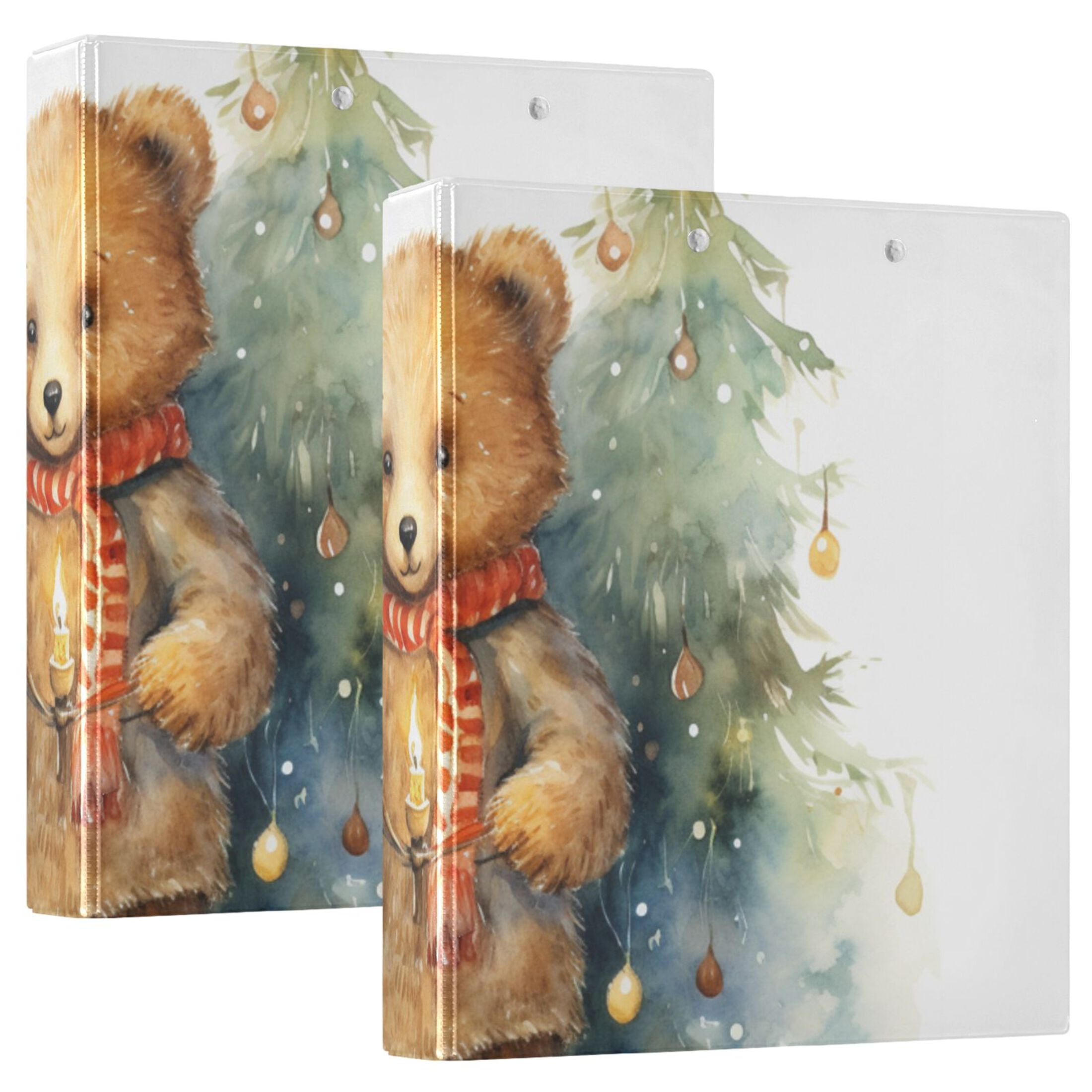 Bear Christmas Trees Scarf 3 Ring Binders 1.5 inch Hardcover File ...