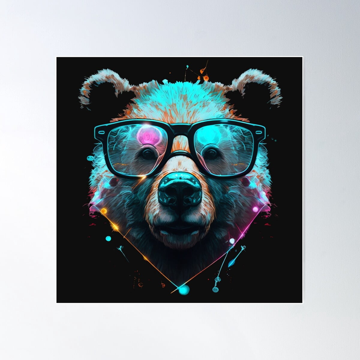 Bear Classic, Neon Grizzly Bear Poster Wall Art, Modern Wall Decor For ...