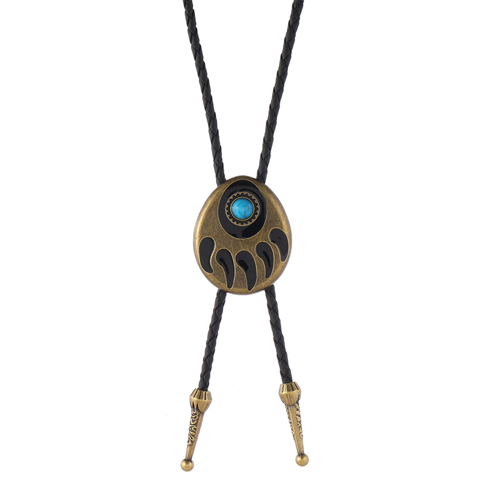 Bear Claw Embellished Turquoises Bolotie Leather Cord Necktie Necklace ...