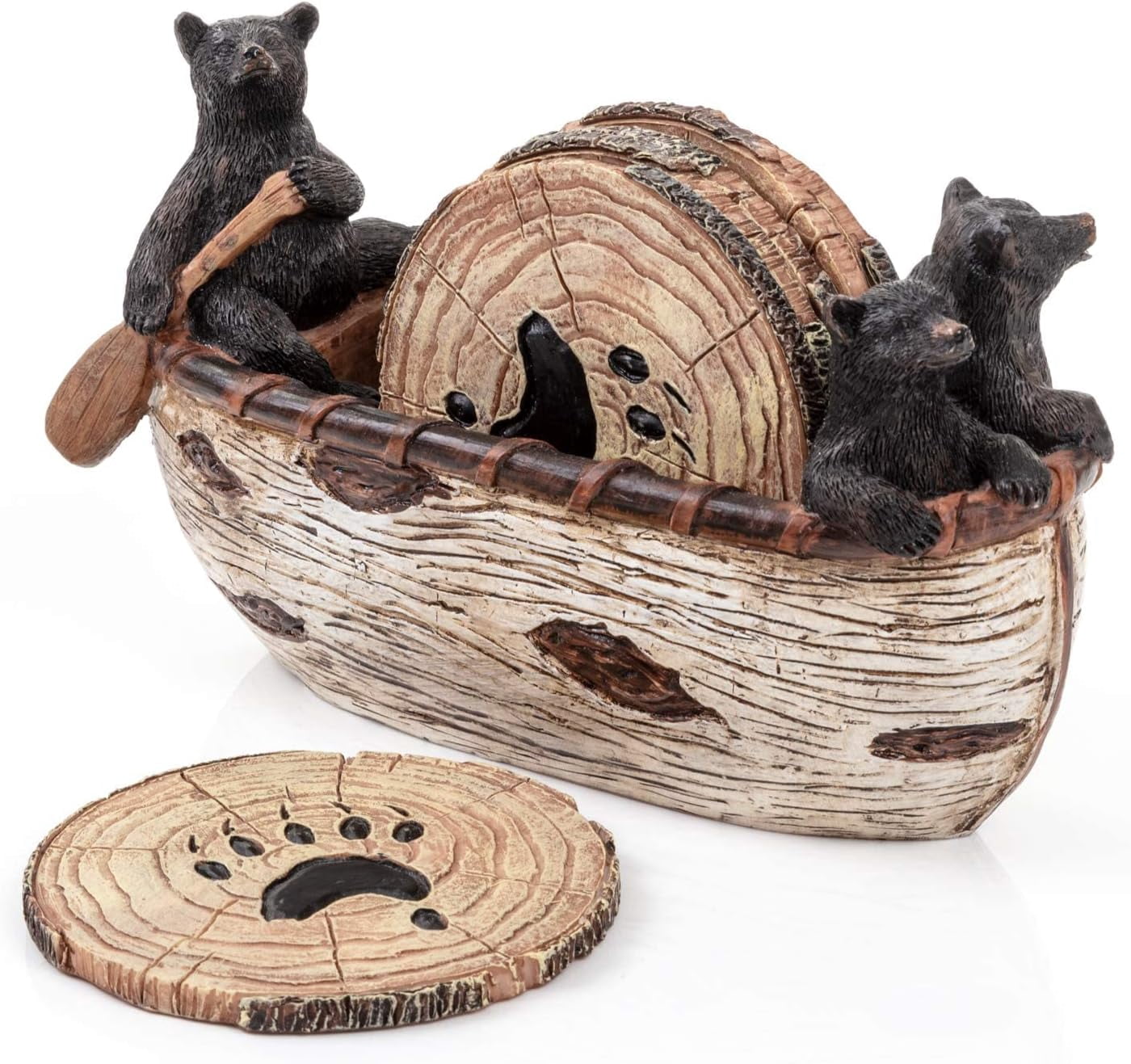 Bear Coasters Set of 6 Full Size Rustic Coasters in Canoe with Adorable ...