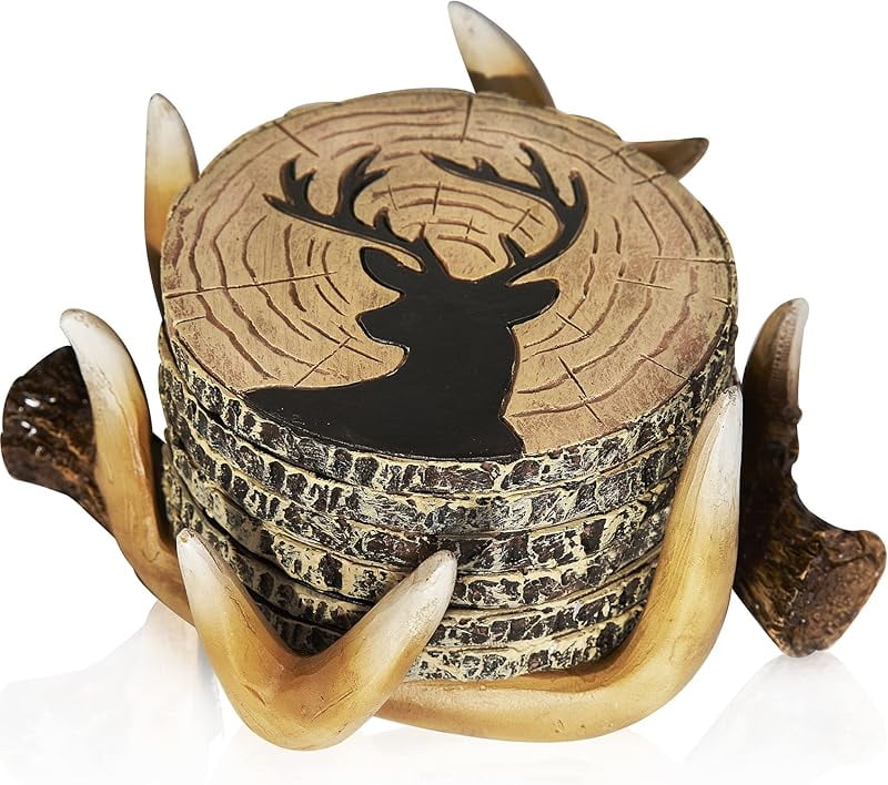 Bear Coasters Set of 6 Full Size Rustic Coasters in Handmade Canoe with ...