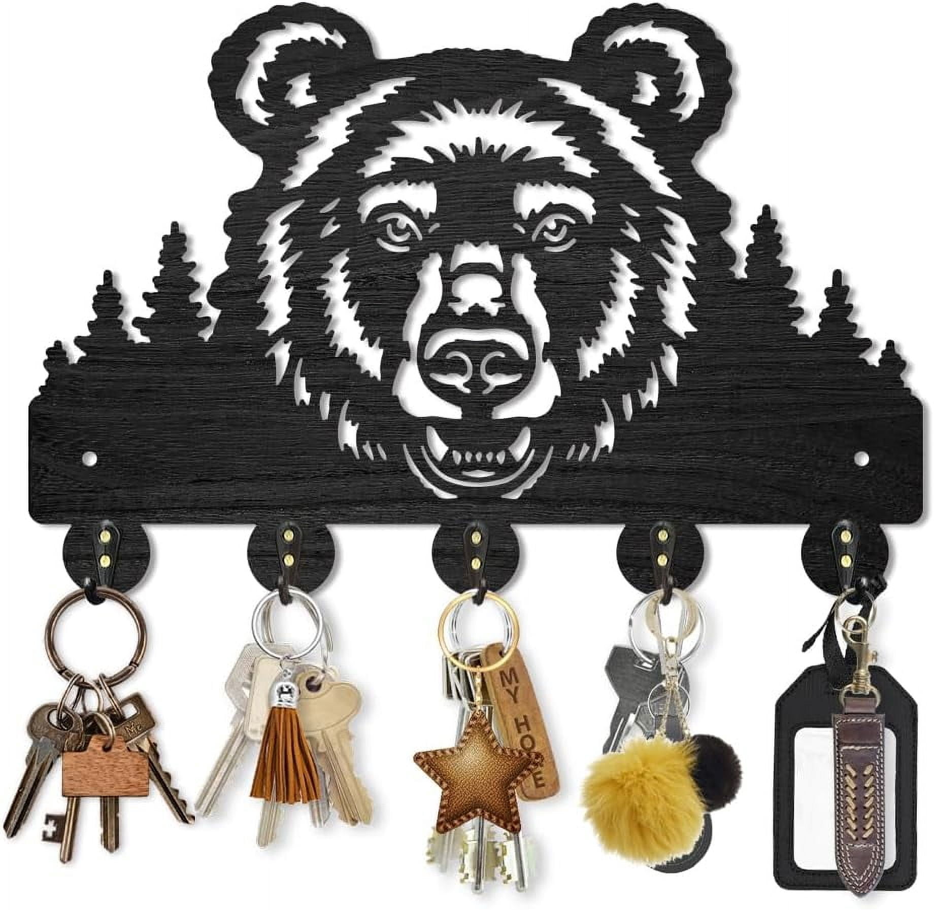 Bear Coat Hooks Wall Mount Forest Animal Tree Wooden Key Holder for ...