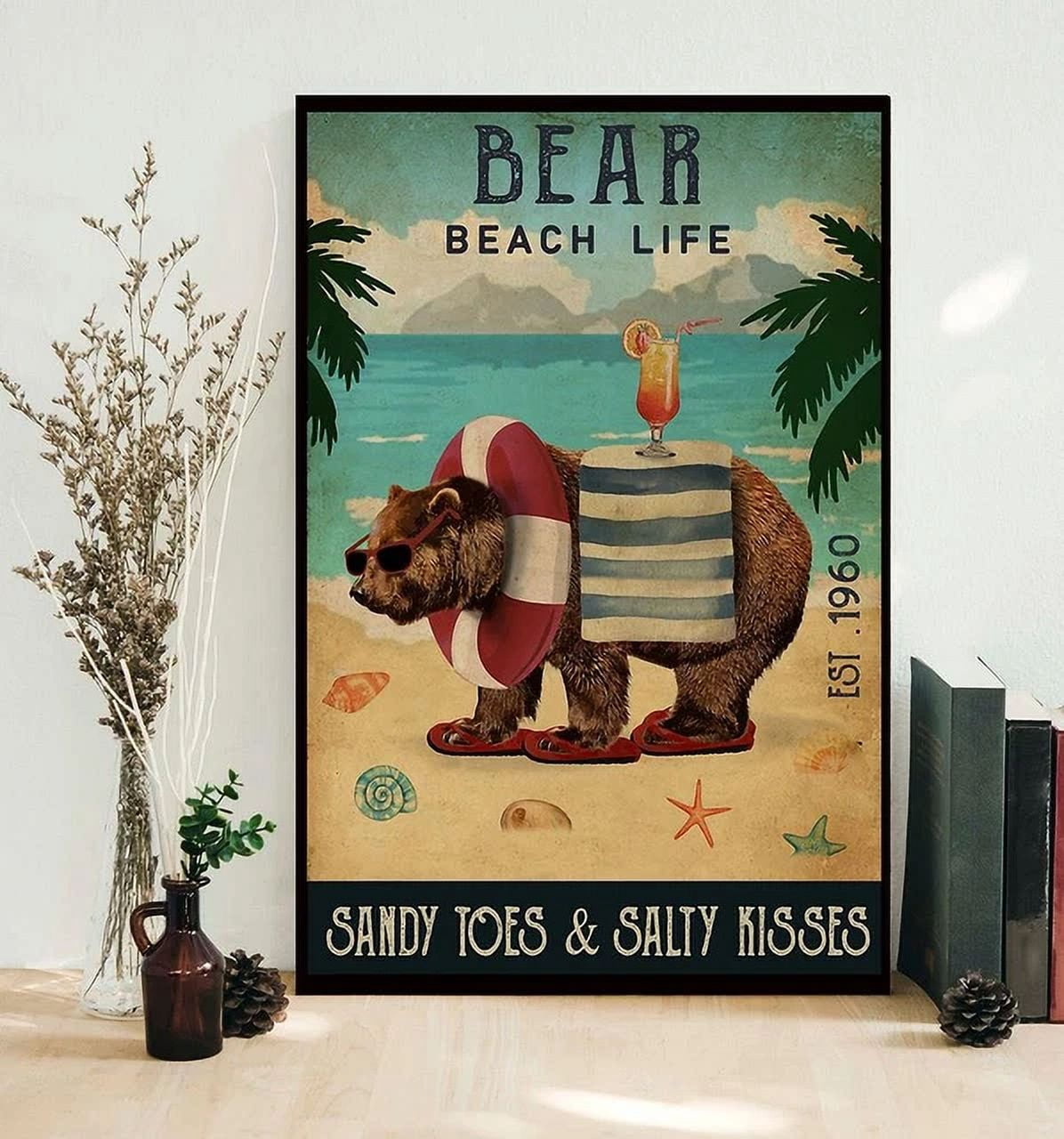 Bear Cocktail Beach Life Sandy Toes And Salty Kisses Poster Home Decor ...