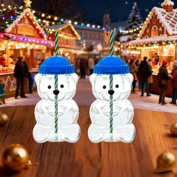 Bear Cold Cup with Lid and Straw, 20oz Clear Bear Glass Sippy Cup ...