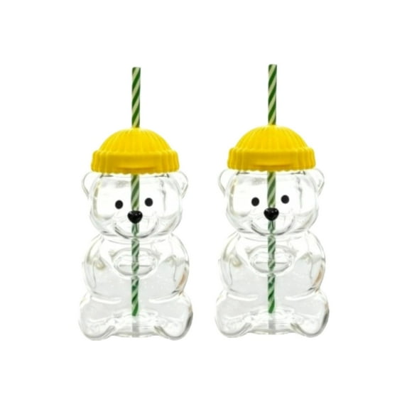 Bear Cold Cup for Juice Milk Tea Water, 20oz Clear Bear Glass Sippy Cup ...