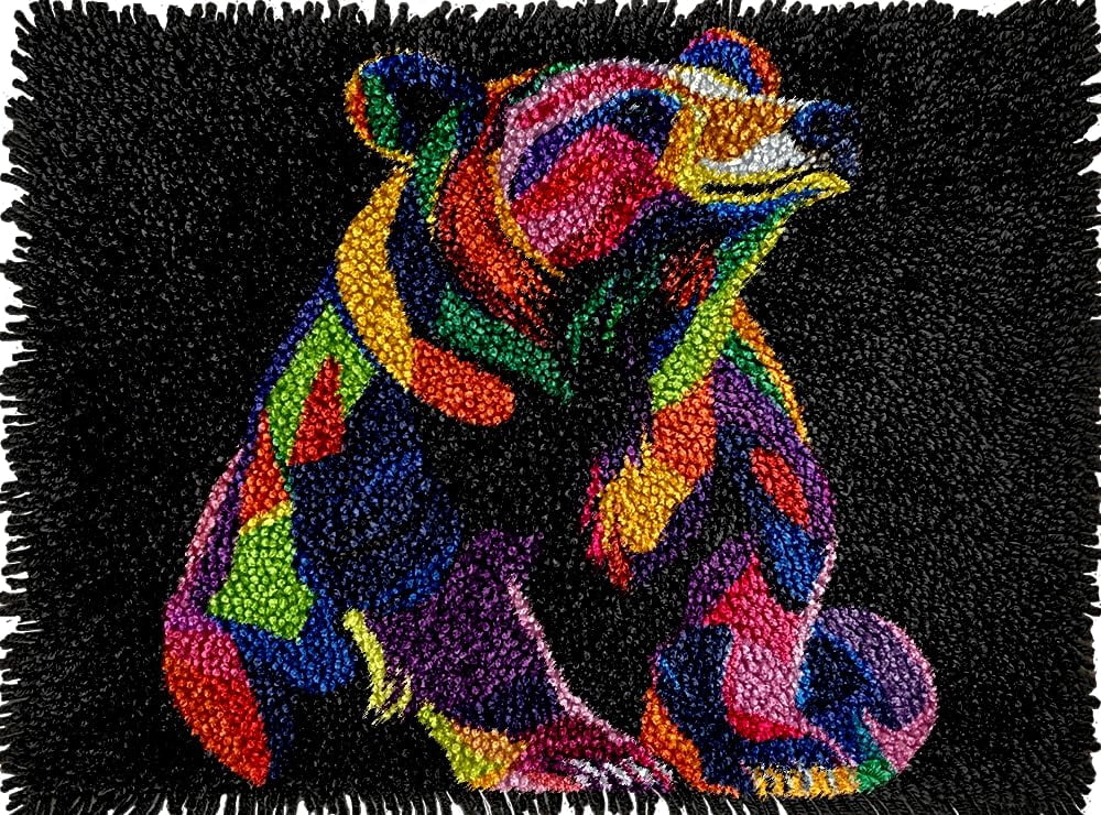 Bear Colorful Latch Hook Rug kits Printed Crochet Yarn DIY Hooking ...
